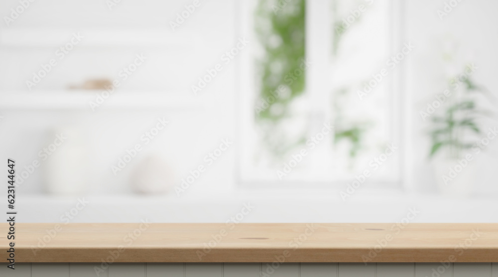 Empty modern coffee kitchen table countertop platform and blurry soft ...