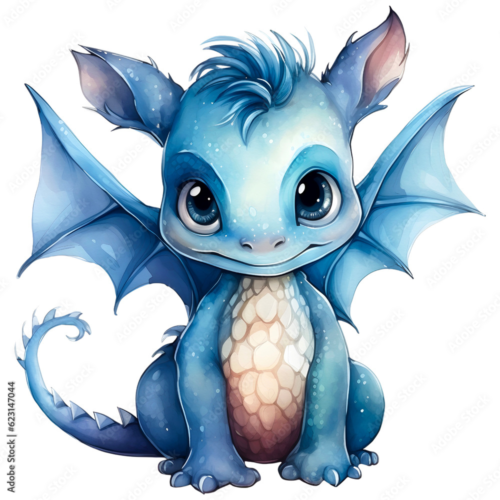 Blue baby dragon watercolor clipart with transparent background ...