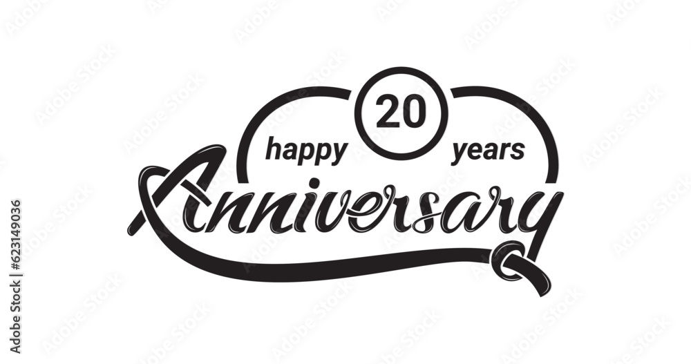 Happy 20 years anniversary design template illustration. Handwritten ...