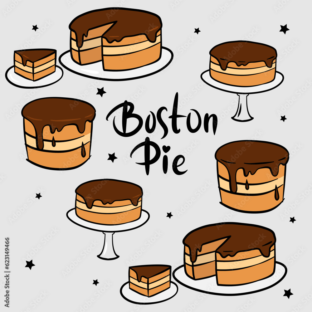 Cartoon doodle Boston cream pie image with lettering. Vector ...