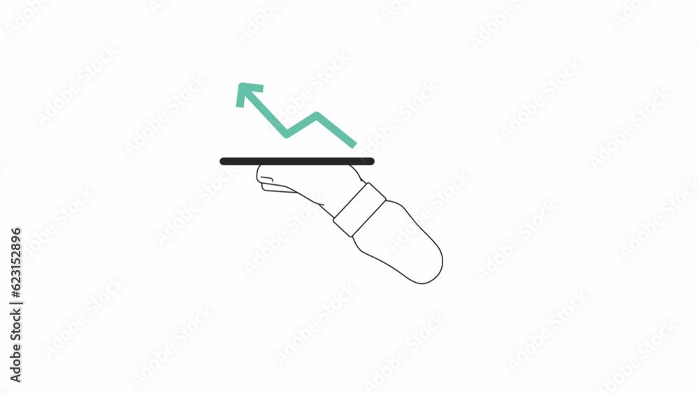 Arrow increasing holding on hand bw 2D animation. Stock market graph 4K ...