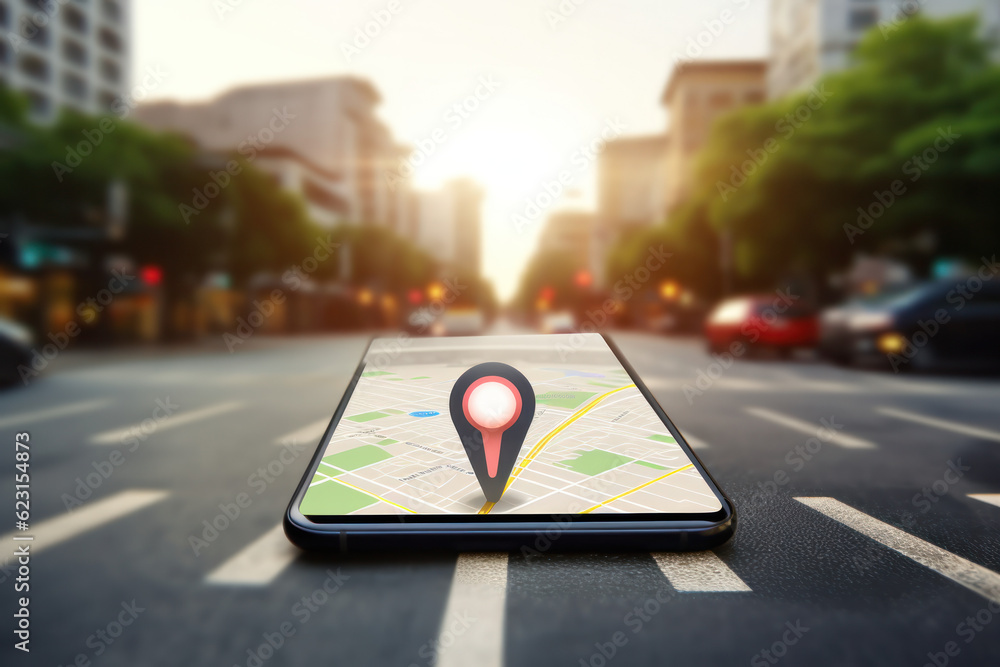 Mockup of mobile device with navigation and gps location marking. Stock ...