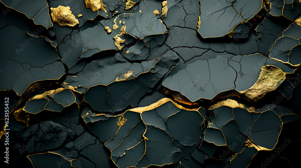 Blue marble texture background with golden veins. Closeup surface ...