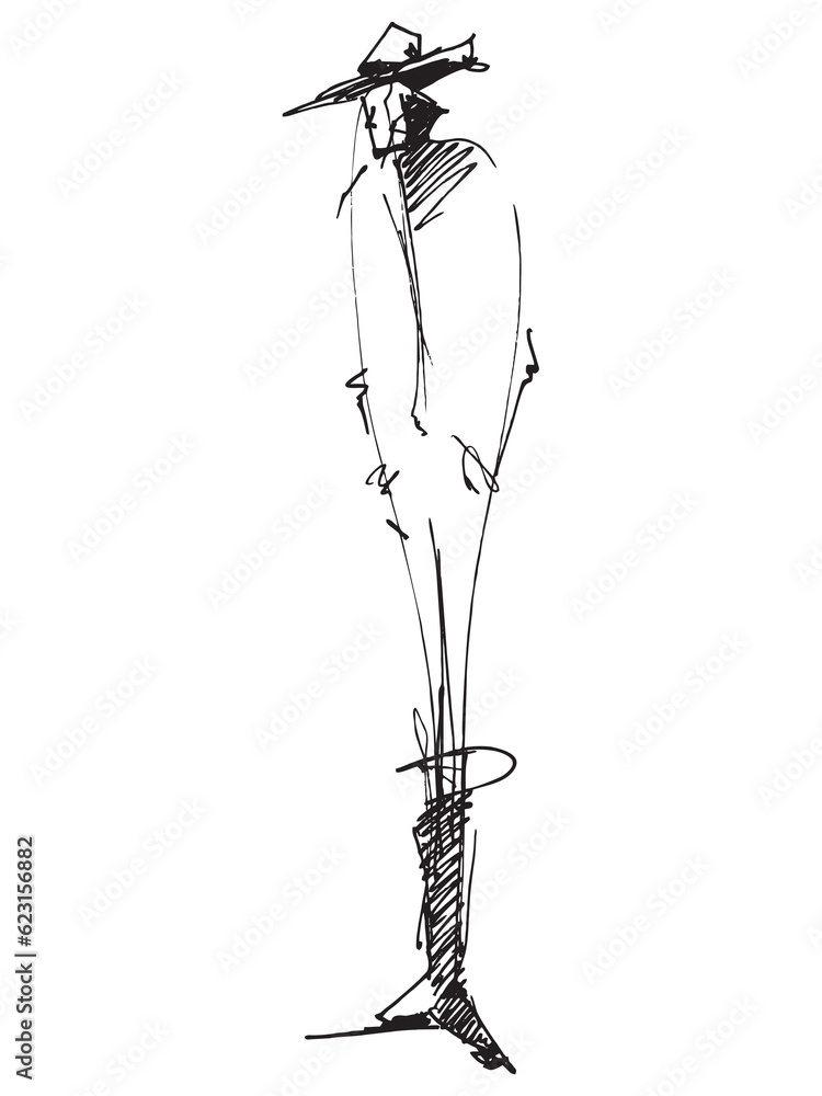 Fashion Man sketch. Men's style. Fashion illustration. Line drawing of ...