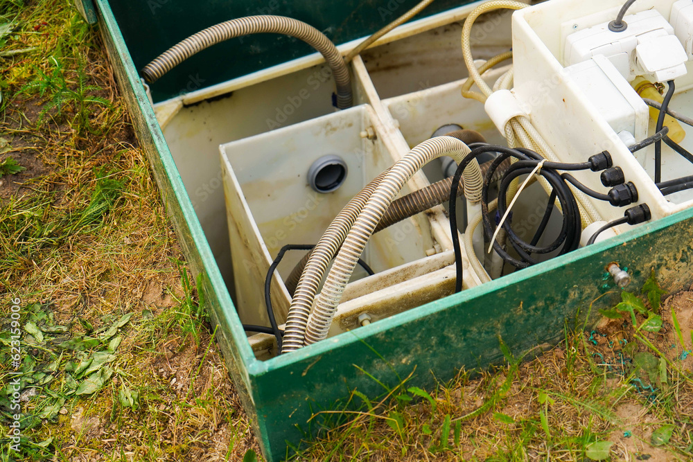 Private drainage systems. water sewer system. The green tin case is ...