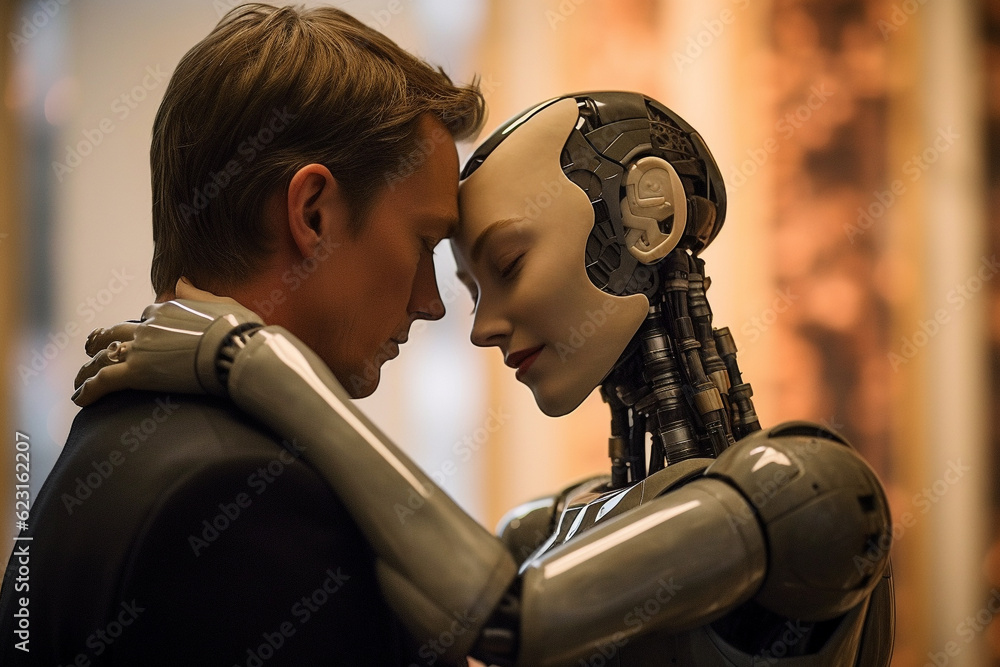 Love relationship between a human and a robot. The connection of human ...