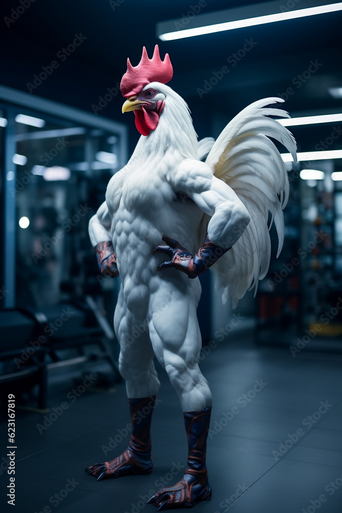 fit Rooster standing at the gym, Muscle-bound Rooster dominating the ...