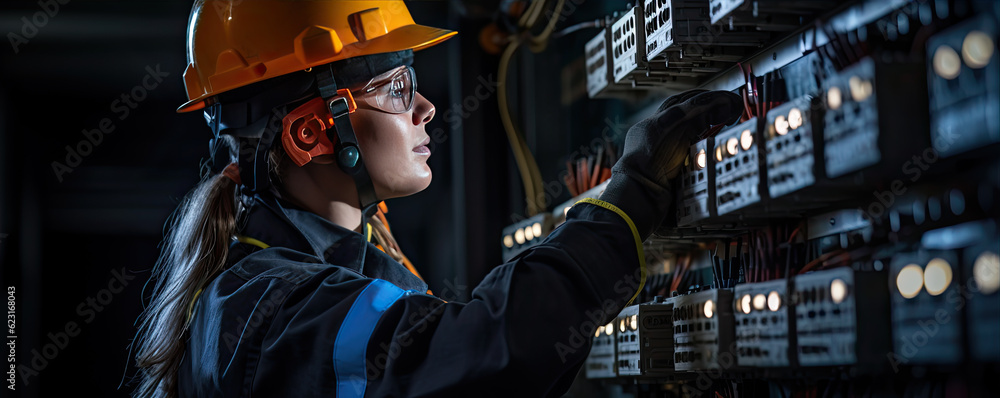 electrician woman installing a electric switchboard system, Stock Photo | Adobe Stock