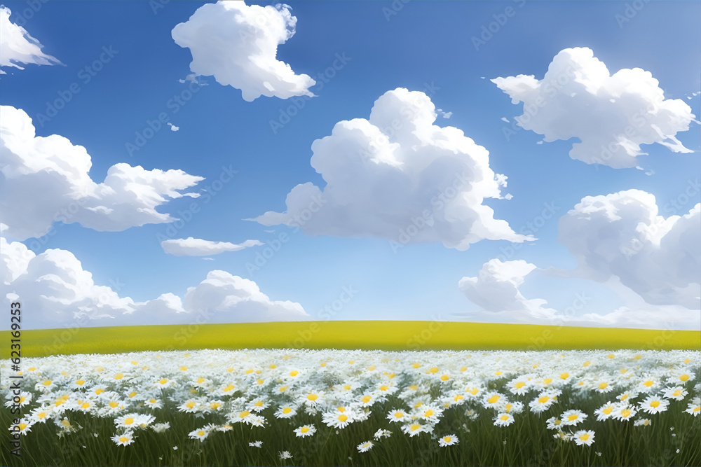 Daisy field landscape. AI generated illustration Stock Illustration ...