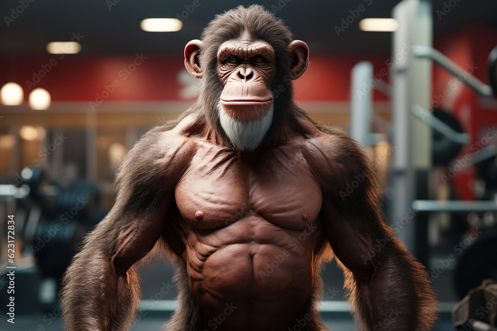 fit Monkey standing at the gym, Muscular Monkey flexing its strength at ...