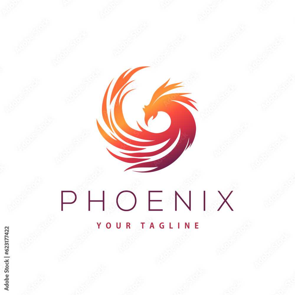 Phoenix logo, abstract circular flame body, firebird design template ...