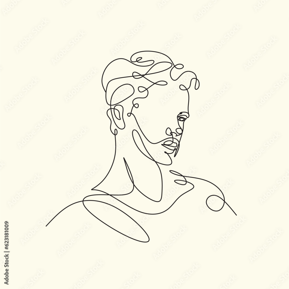 Men line art vector. Continuous one line drawing of man portrait ...