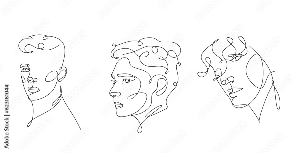 Men line art vector. Continuous one line drawing of man portrait ...