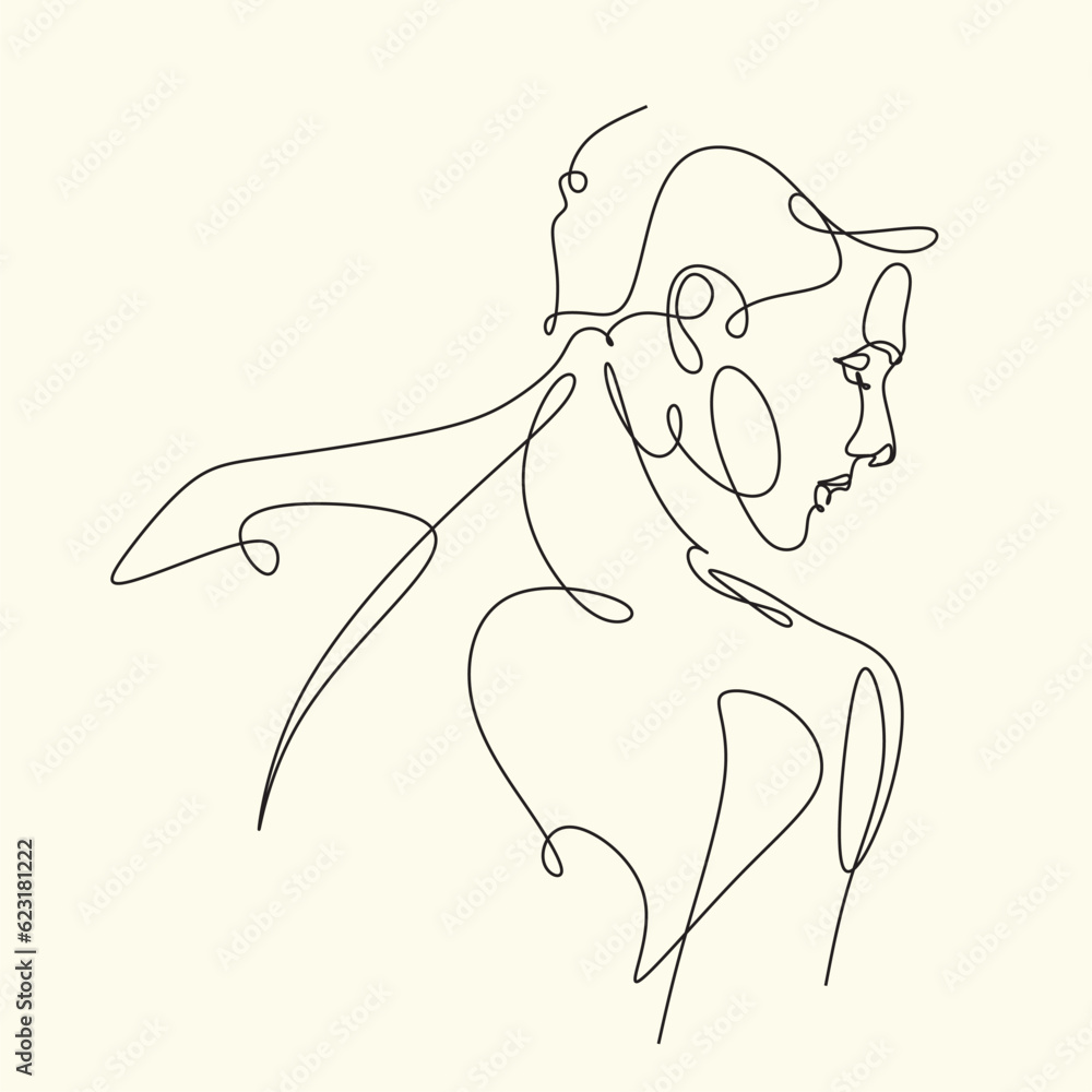 Men line art vector. Continuous one line drawing of man portrait ...