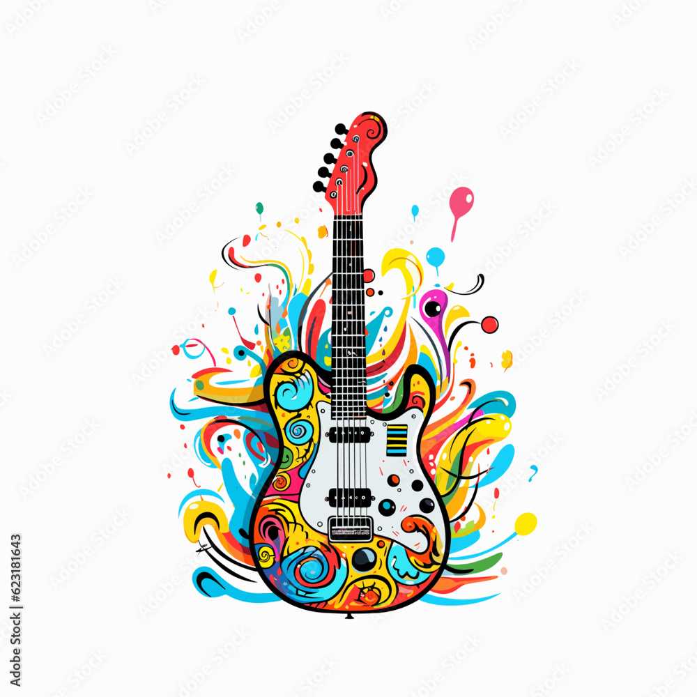 Electric guitar hand-drawn comic illustration. Electric guitar. Vector ...