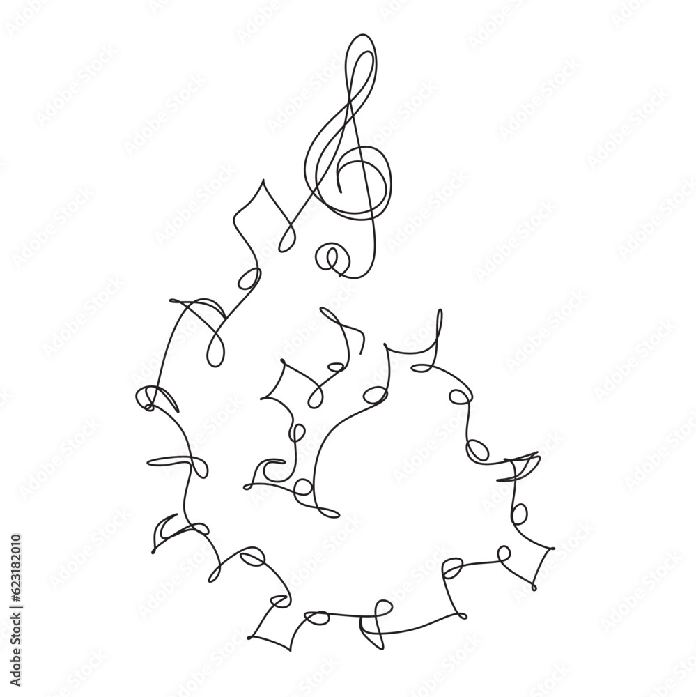 Continuous one line art musical notes, instrumental lines, simple style ...