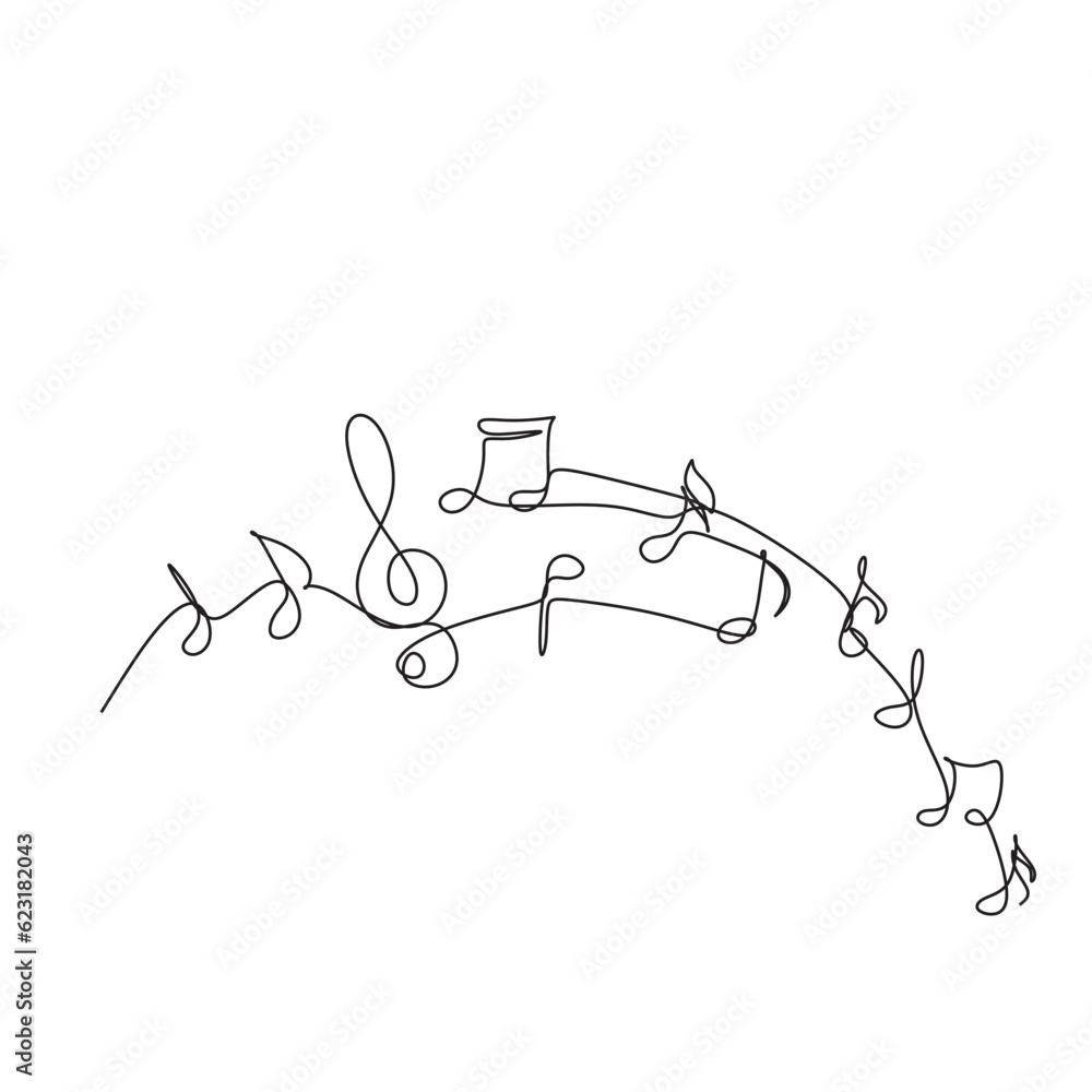 Continuous one line art musical notes, instrumental lines, simple style ...