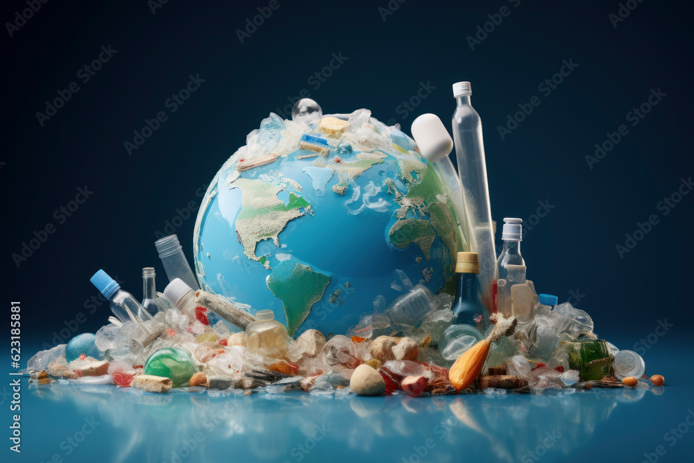Planet earth engulfed in plastics. Generative AI illustration. Stock ...