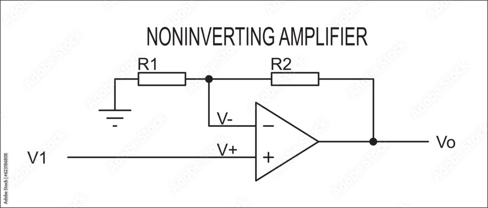 Vector drawing electrical circuit with operational amplifier and ...