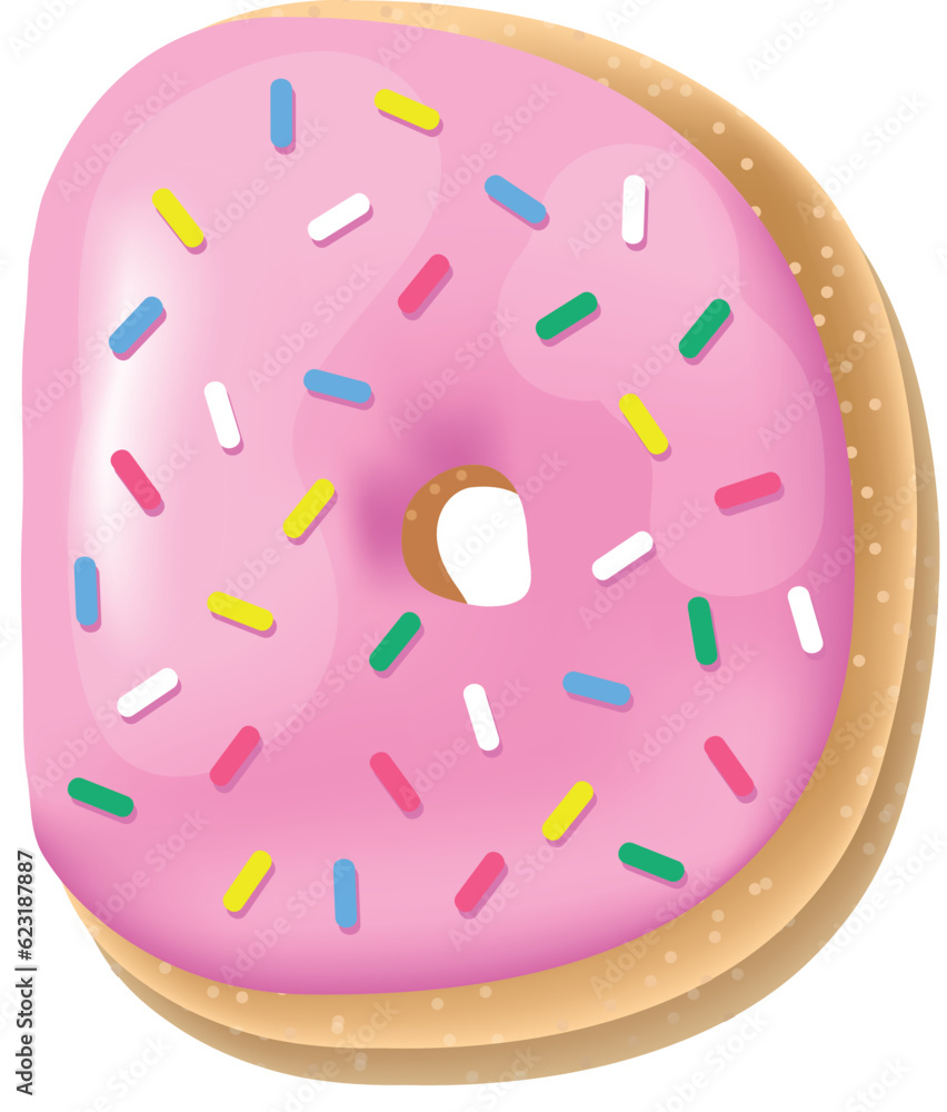 Vector pink letter D from donut alphabet. Sweet tasty cookie font. Food ...