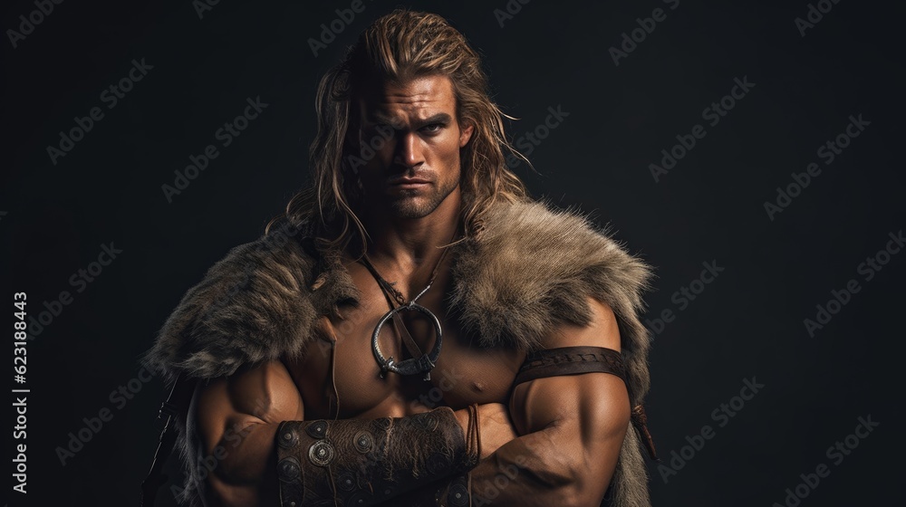 A gorgeous barbarian man in the woods Stock Photo | Adobe Stock