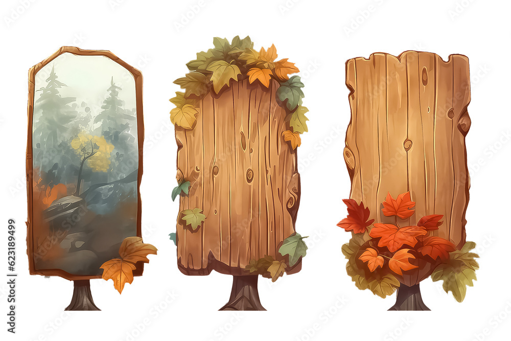 Cartoon wooden sign isolated on white background. light tree ...