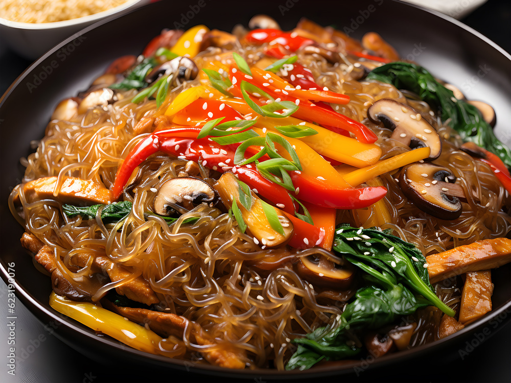 Japchae korean noodles with veggies and beef, Japchae recipe korean ...