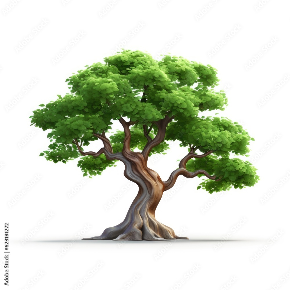 3D Cartoon Tree Isolated on White Background with Clipping Path, Full ...