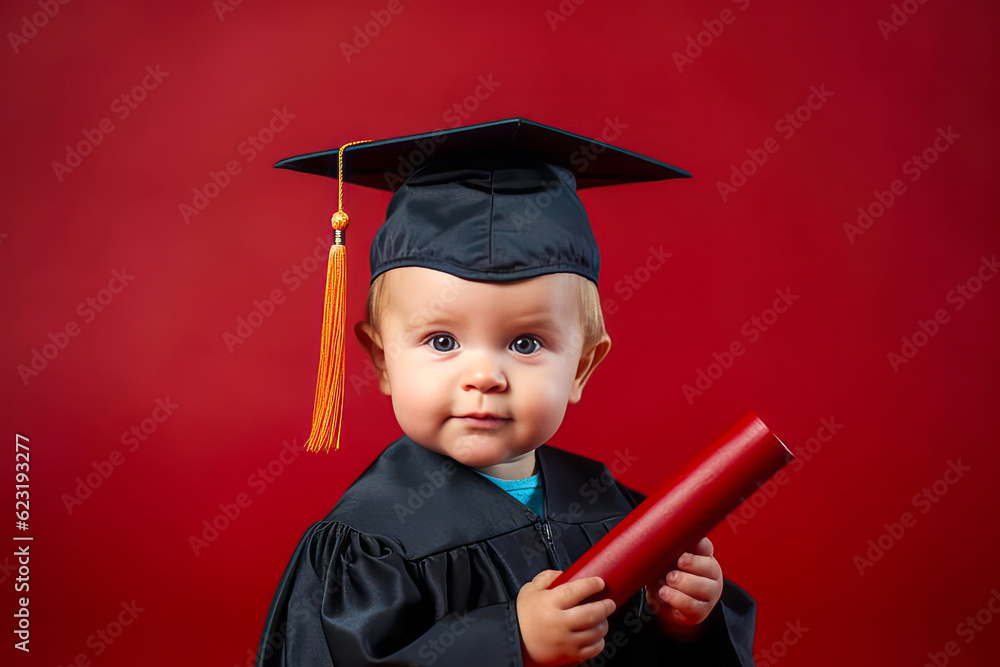 Adorable newborn in a mini graduation cap, clutching a tiny diploma ...