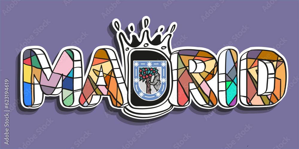 Madrid City Spain Hand Drawn Colorful Mosaic Cut Style Letters and ...