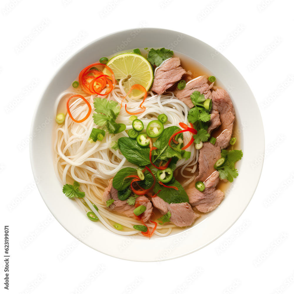 Pho Vietnamese Noodle Soup On White Plate, On Isolated Transparent ...