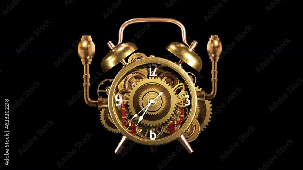 Old Alarm Clock in Steampunk Style. Mechanical Gears and Brass Parts ...