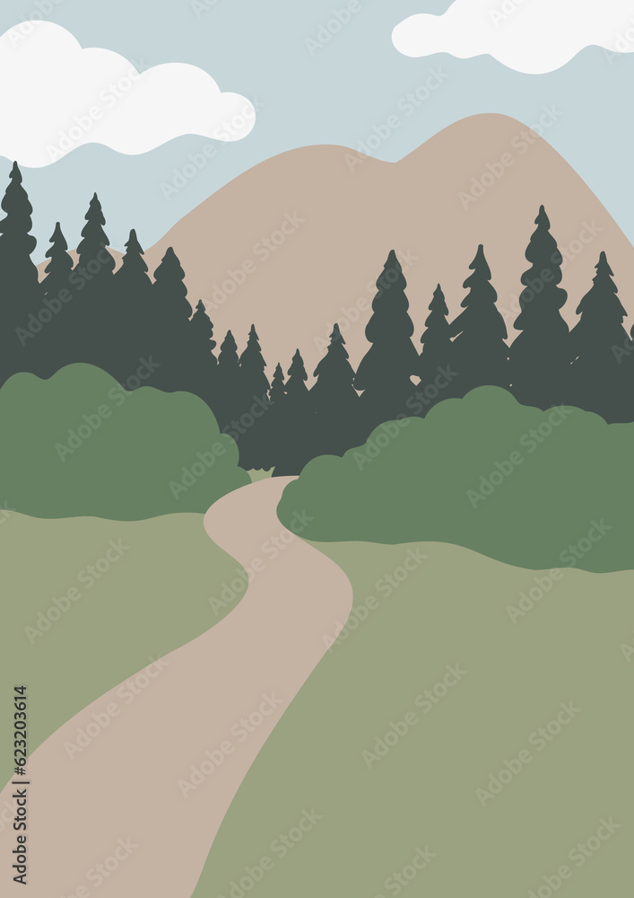 mountain landscape wall art illustration, abstract landscape clipart ...