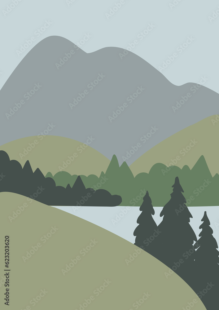 mountain landscape wall art illustration, abstract landscape clipart ...