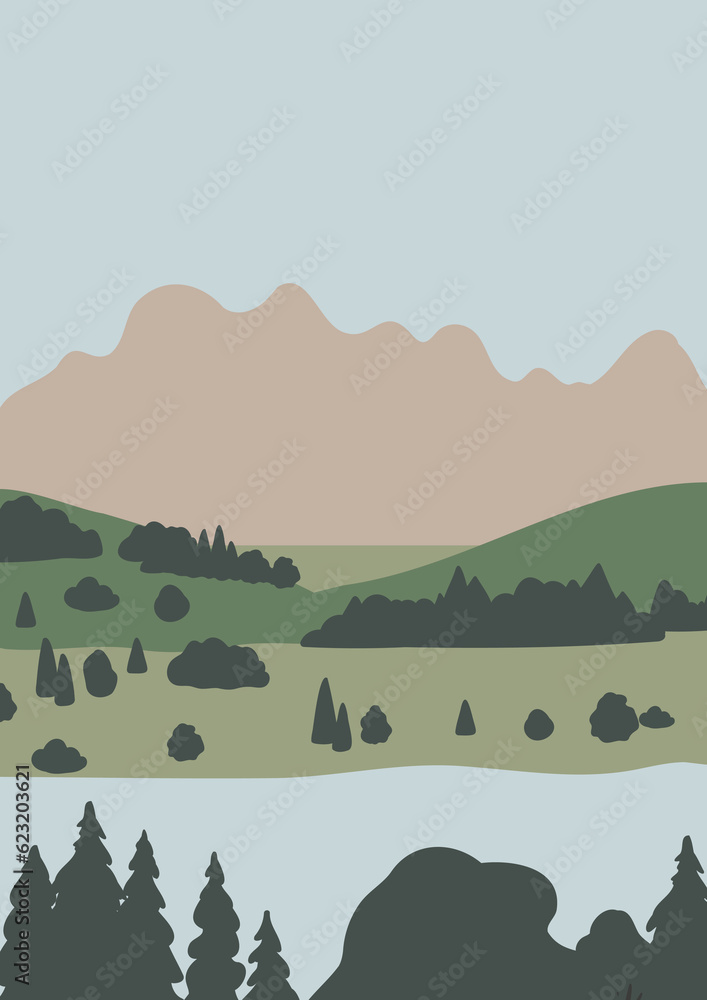 mountain landscape wall art illustration, abstract landscape clipart ...