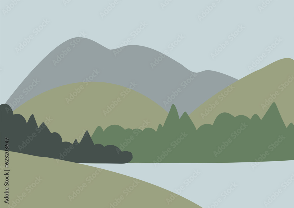 mountain landscape wall art illustration, abstract landscape clipart ...