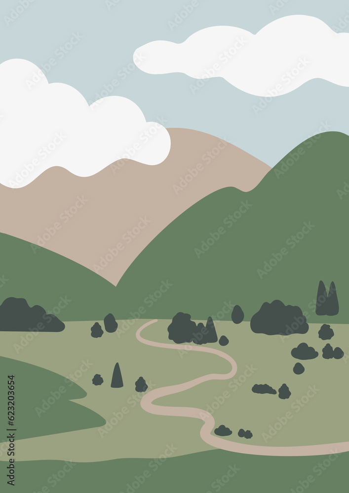 mountain landscape wall art illustration, abstract landscape clipart ...