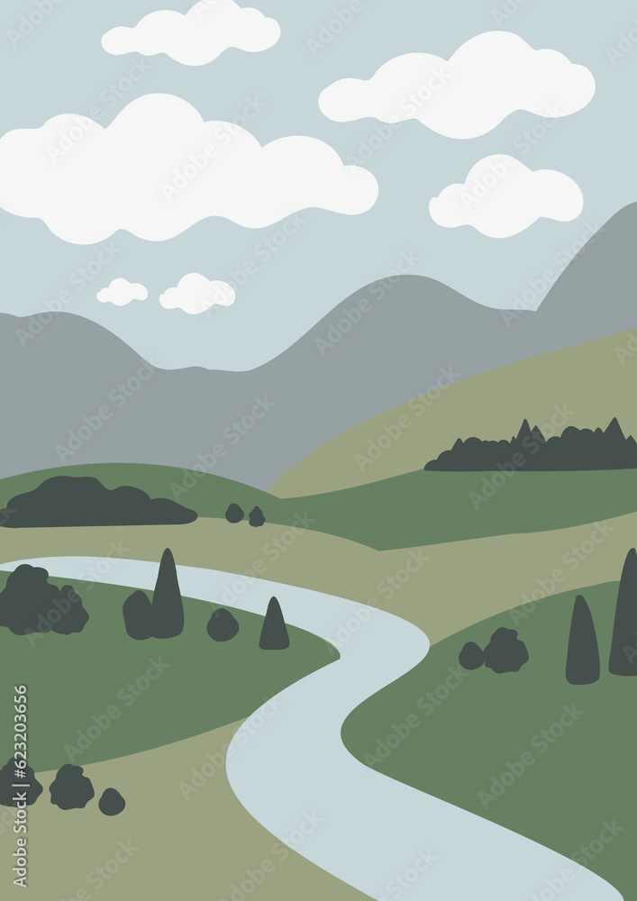 mountain landscape wall art illustration, abstract landscape clipart ...