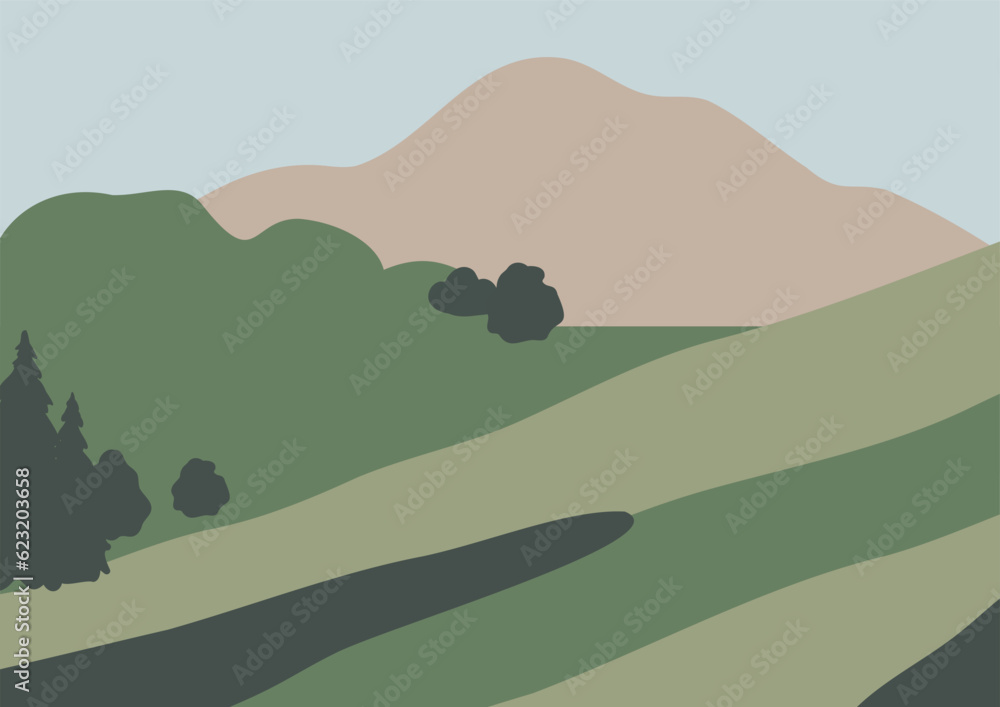 mountain landscape wall art illustration, abstract landscape clipart ...