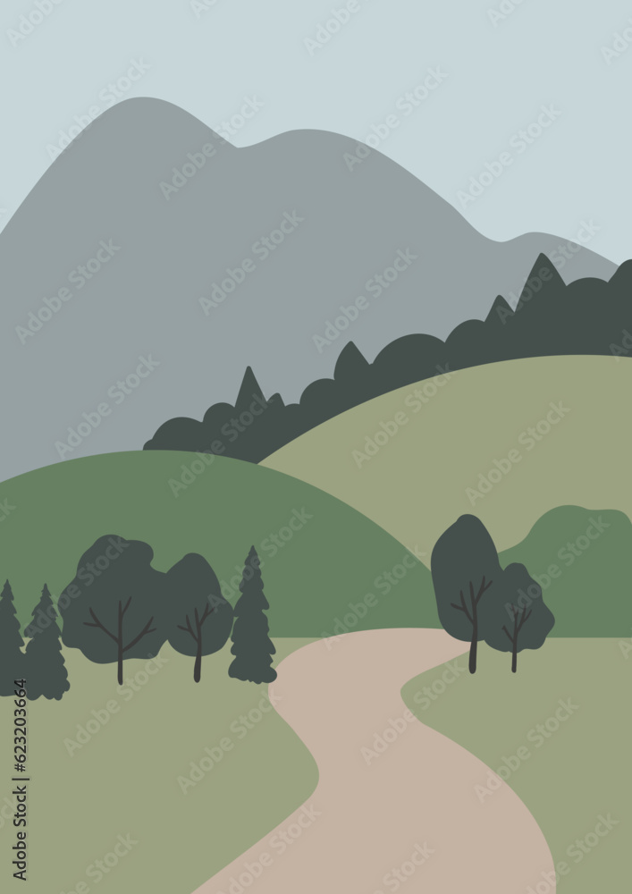 mountain landscape wall art illustration, abstract landscape clipart ...