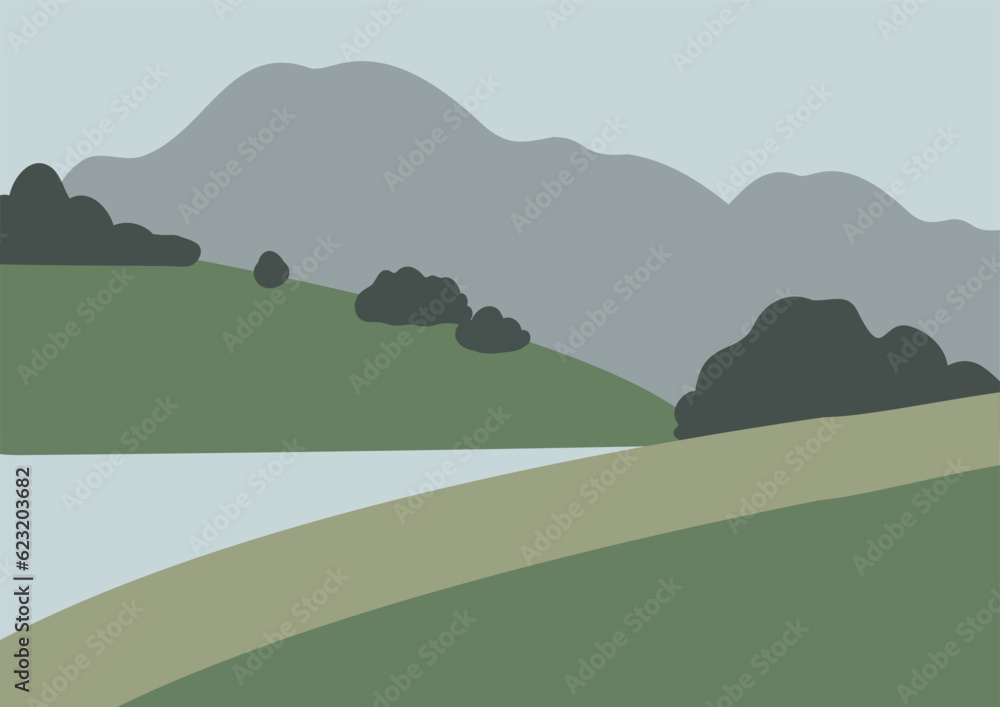 mountain landscape wall art illustration, abstract landscape clipart ...