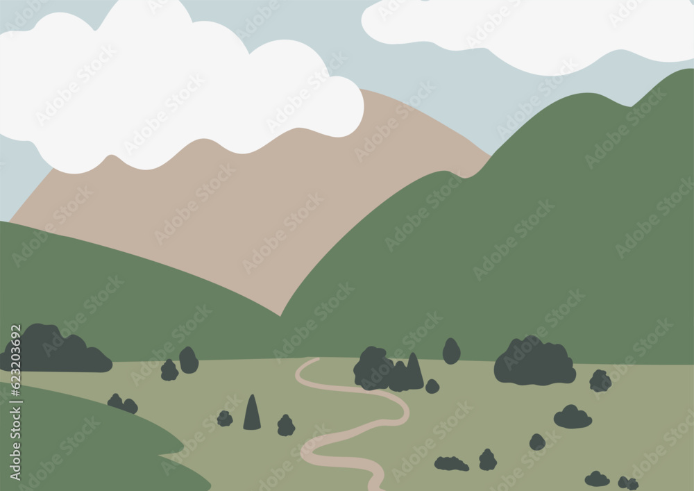 mountain landscape wall art illustration, abstract landscape clipart ...