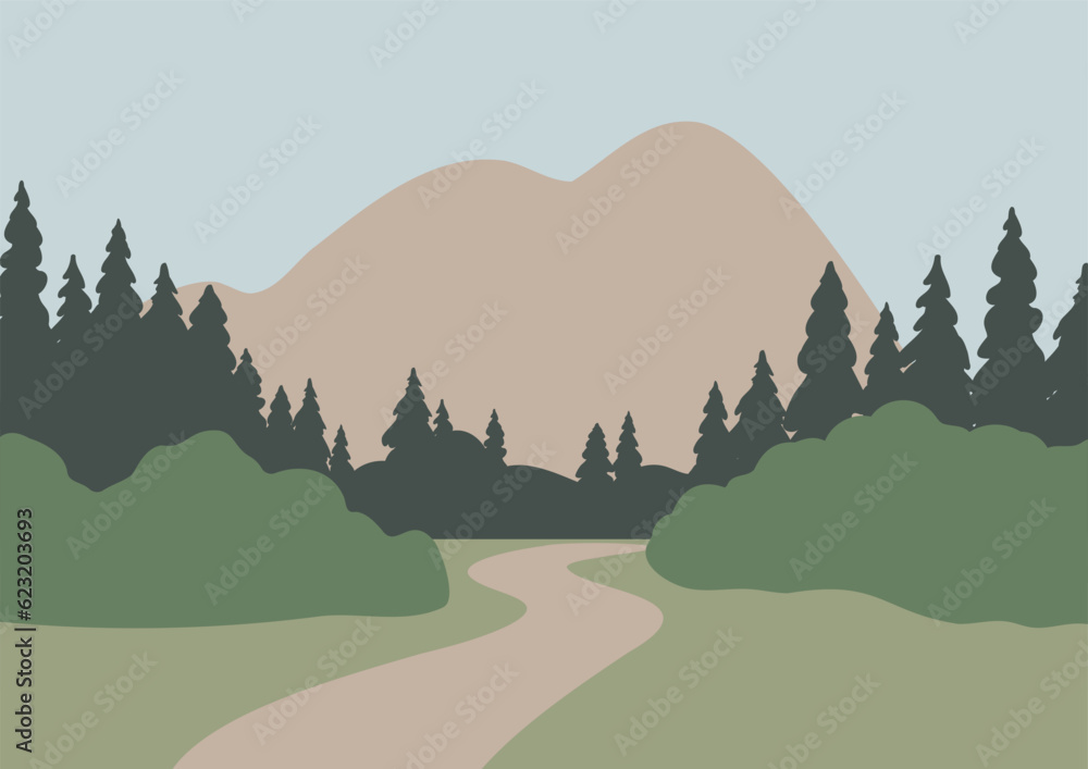 mountain landscape wall art illustration, abstract landscape clipart ...
