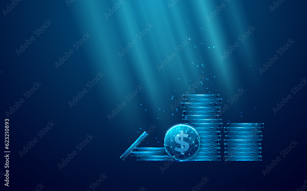 Stack of Dollar Coins on Modern Blue Background. Digital Money Concept ...
