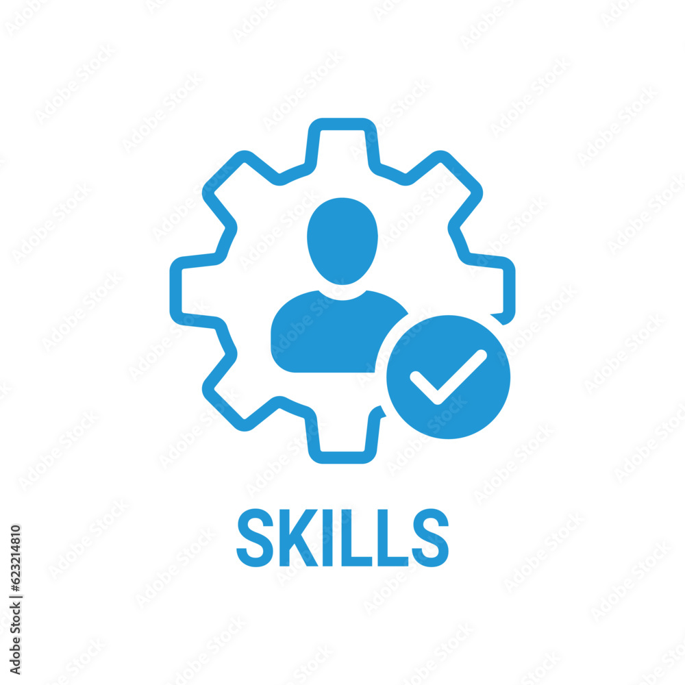 Skills icon with check sign. Skilled employee icon and approved ...