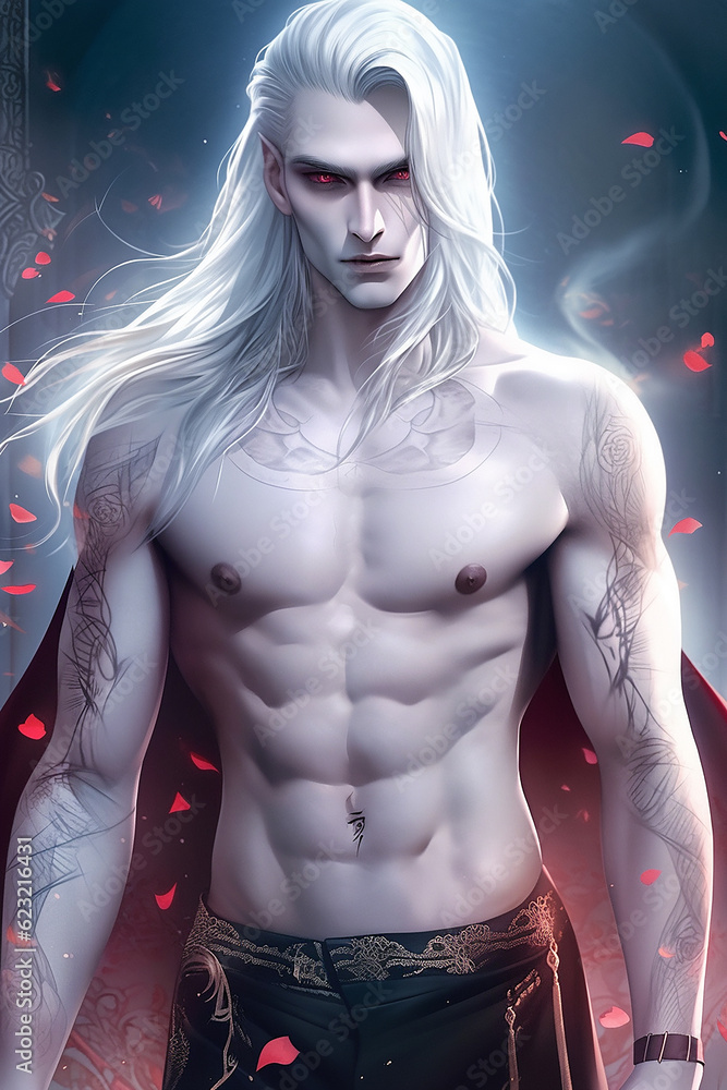 Portrait of a handsome male vampire with beautiful muscular body ...