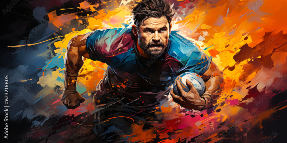 Creative vibrant male rugby player illustration. Abstract Rugby World ...