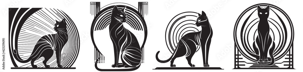 Cats vector illustration silhouette laser cutting black and white skape ...