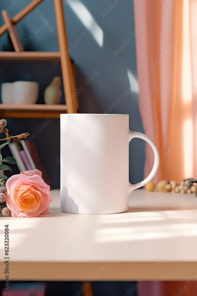 artistic mug mock up in a curated whimsical studio setting with natural ...
