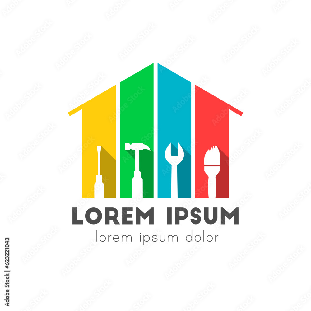 House and tools concept. Facility management logo with work tool icons ...